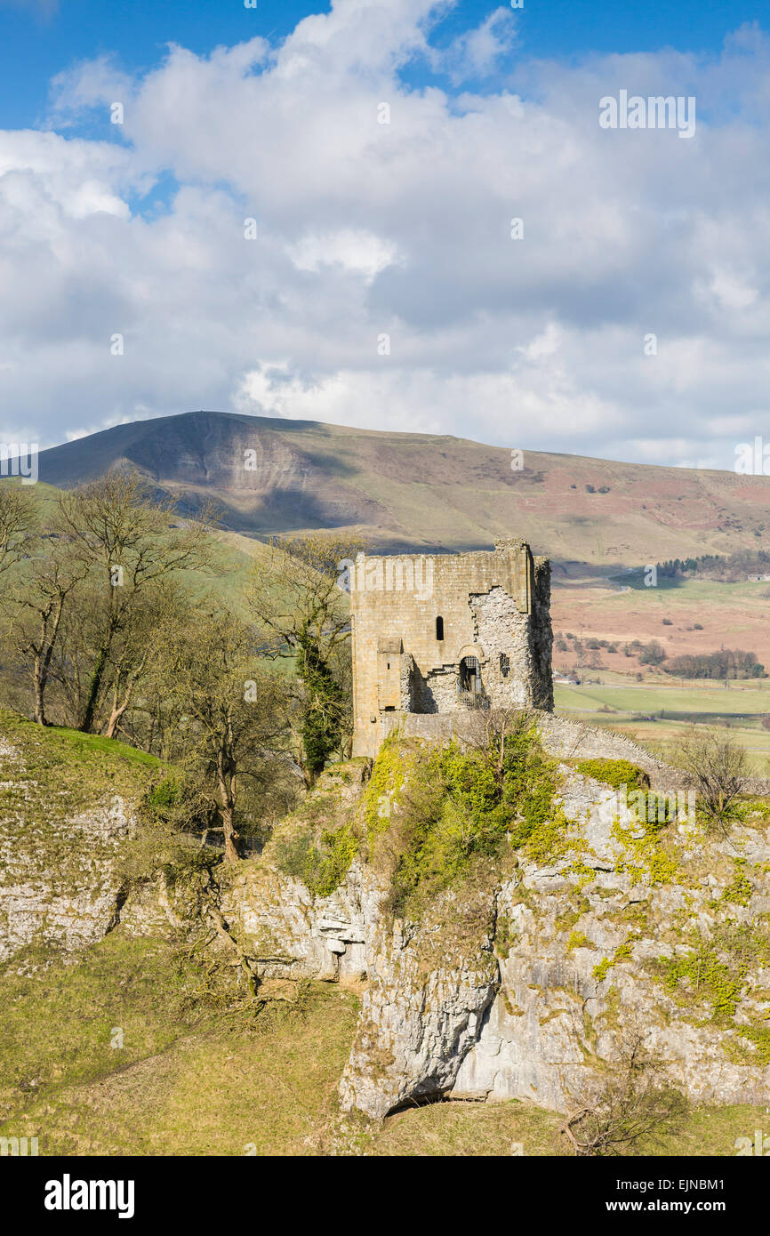 Peveril medieval castle above Castleton in the Peak District Stock ...