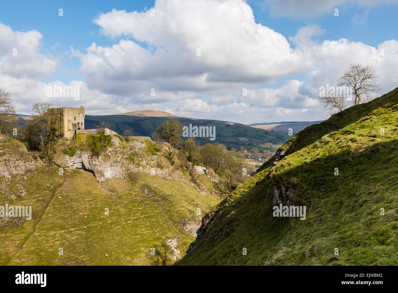 Peveril medieval castle above Castleton in the Peak District Stock ...