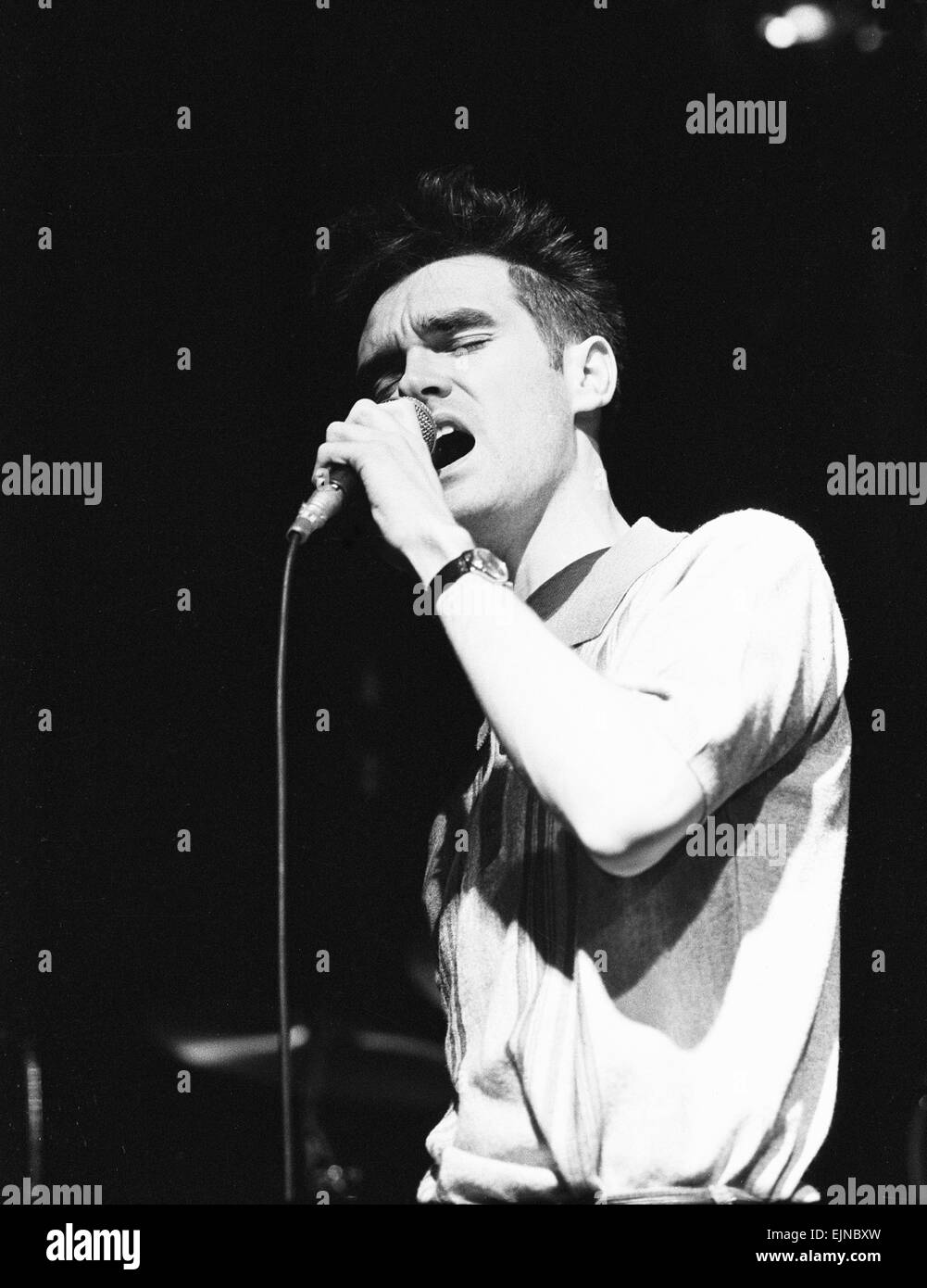 Morrissey, lead singer of Manchester group The Smiths, performing in ...