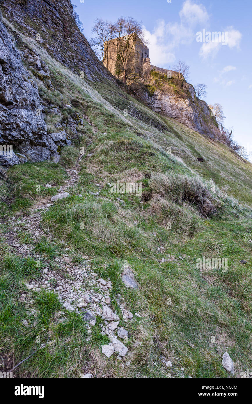 Peveril medieval castle above Castleton in the Peak District Stock ...