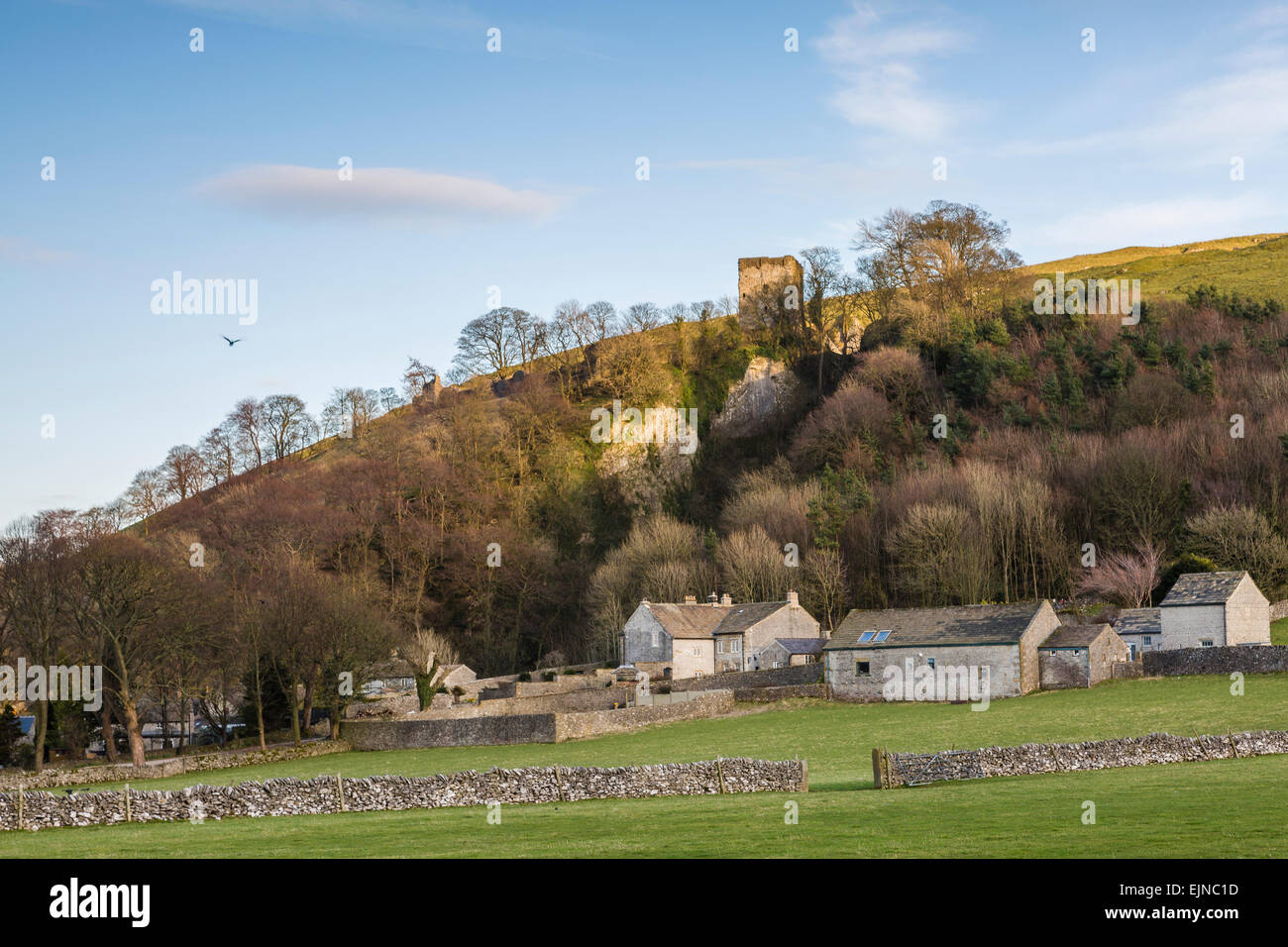 Peveril medieval castle above Castleton in the Peak District Stock ...
