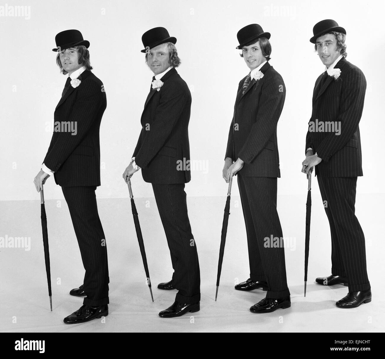 England footballers pose in the studio dressed as John Steed, a Stock ...