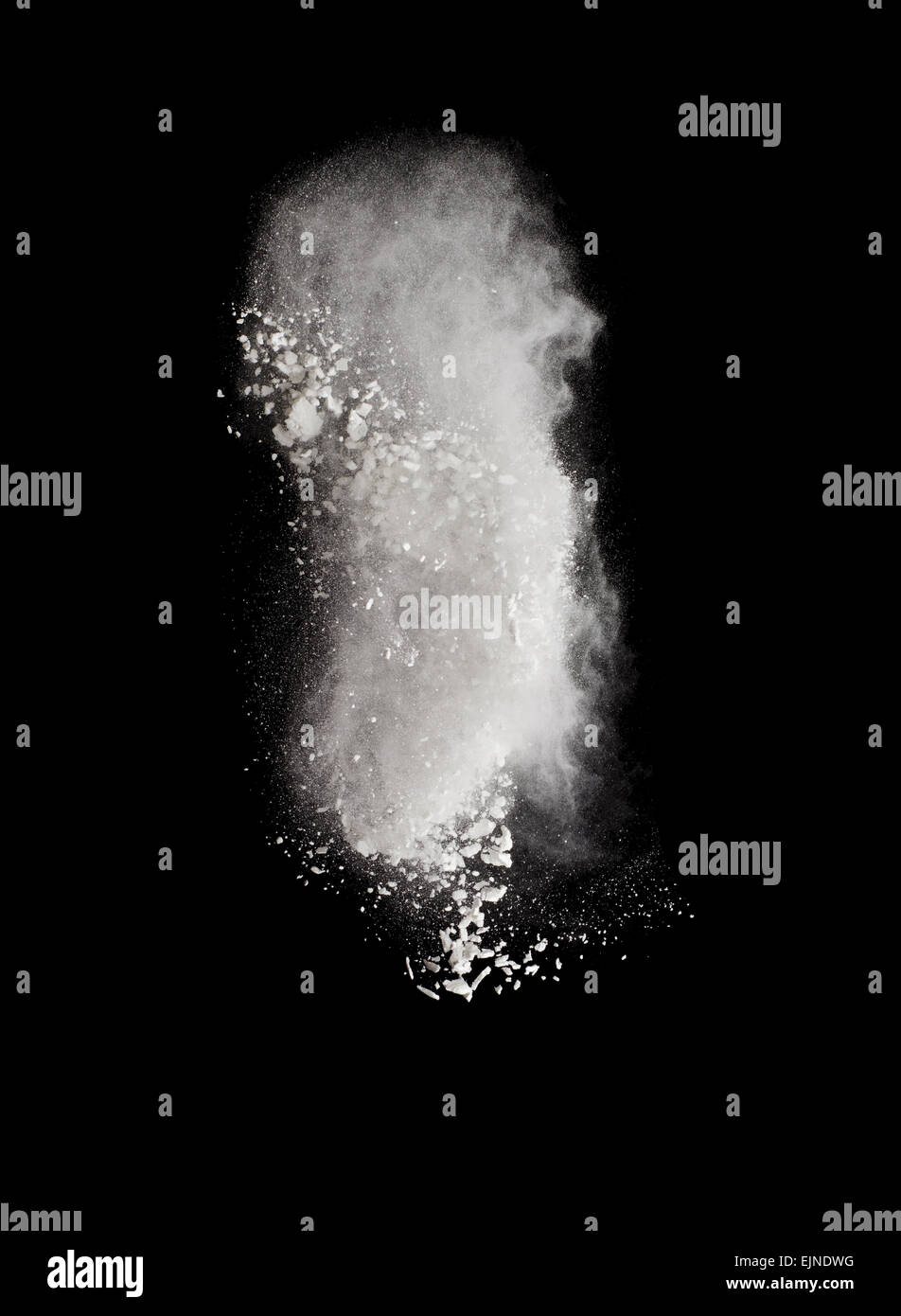 Abstract design of white powder cloud isolated on black background ...