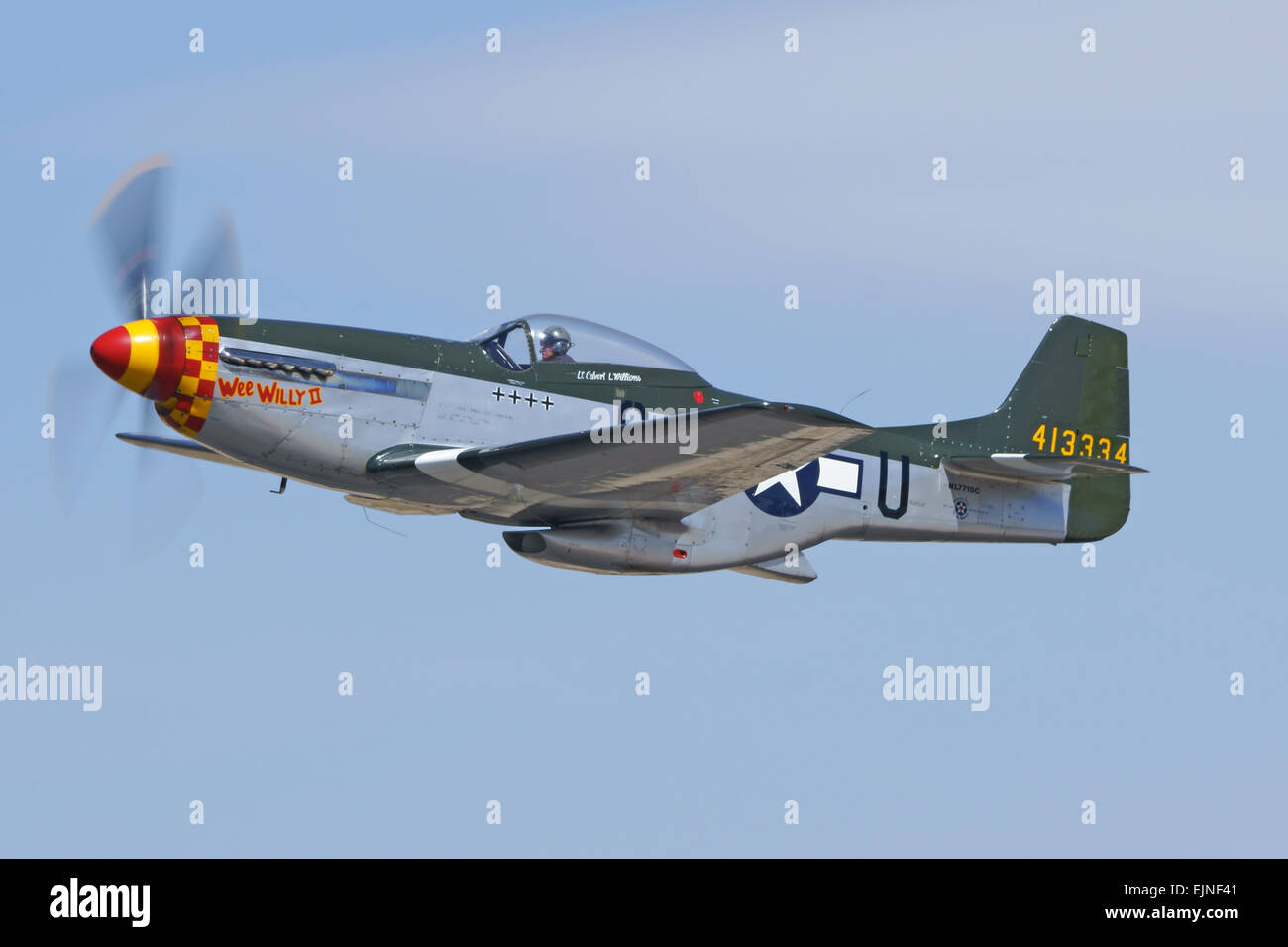 P-51 Mustang Vintage WWII Warbird Propeller Airplane flying at 2015 Los ...