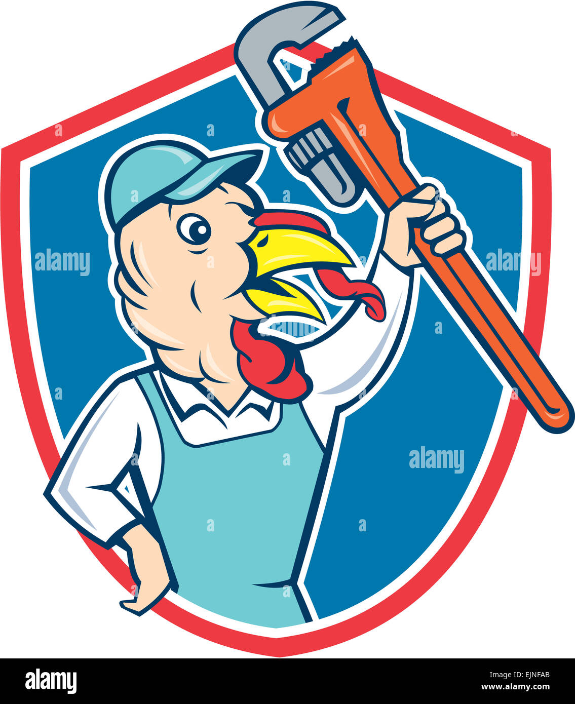 Illustration of a wild turkey plumber holding clutching monkey wrench ...