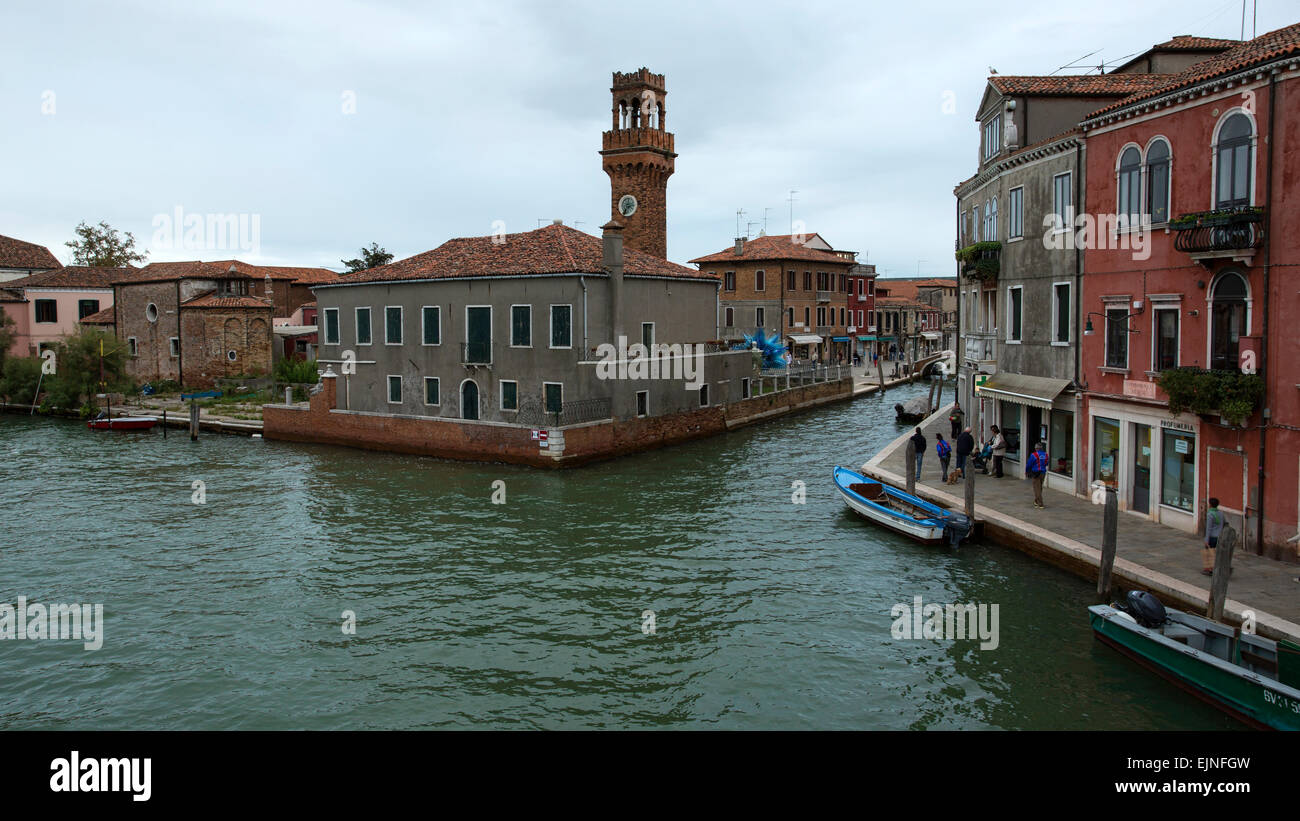 Murano, Italy canals homes and business clock tower Stock Photo - Alamy