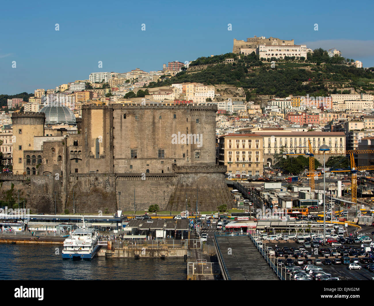 Naples, Italy city hill fort from harbor port Stock Photo - Alamy