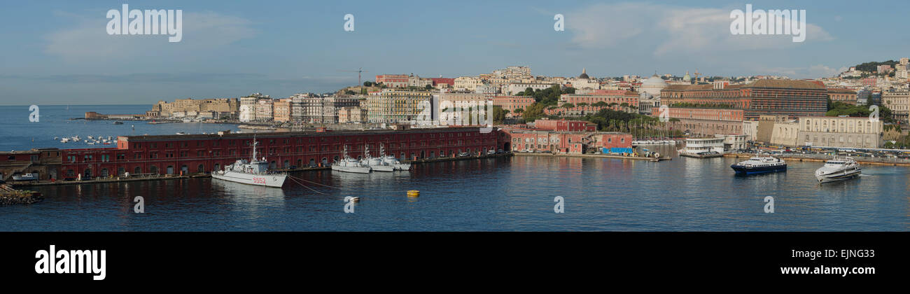 Naples, Italy harbor port navy ferry and city panorama Stock Photo - Alamy