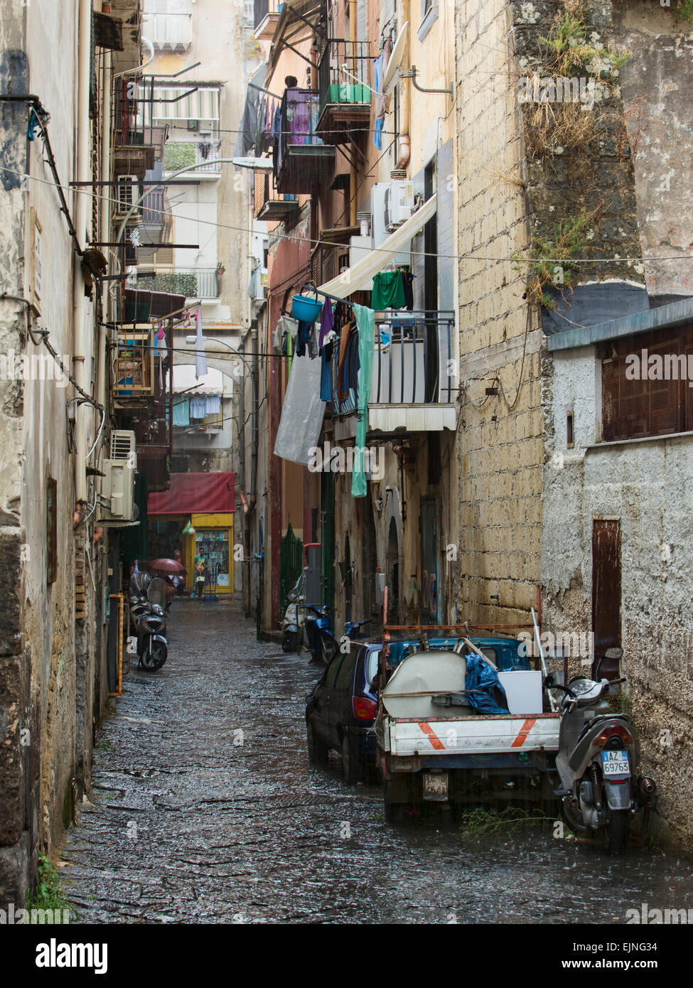 Naples, Italy heavy rain storm narrow street Stock Photo - Alamy