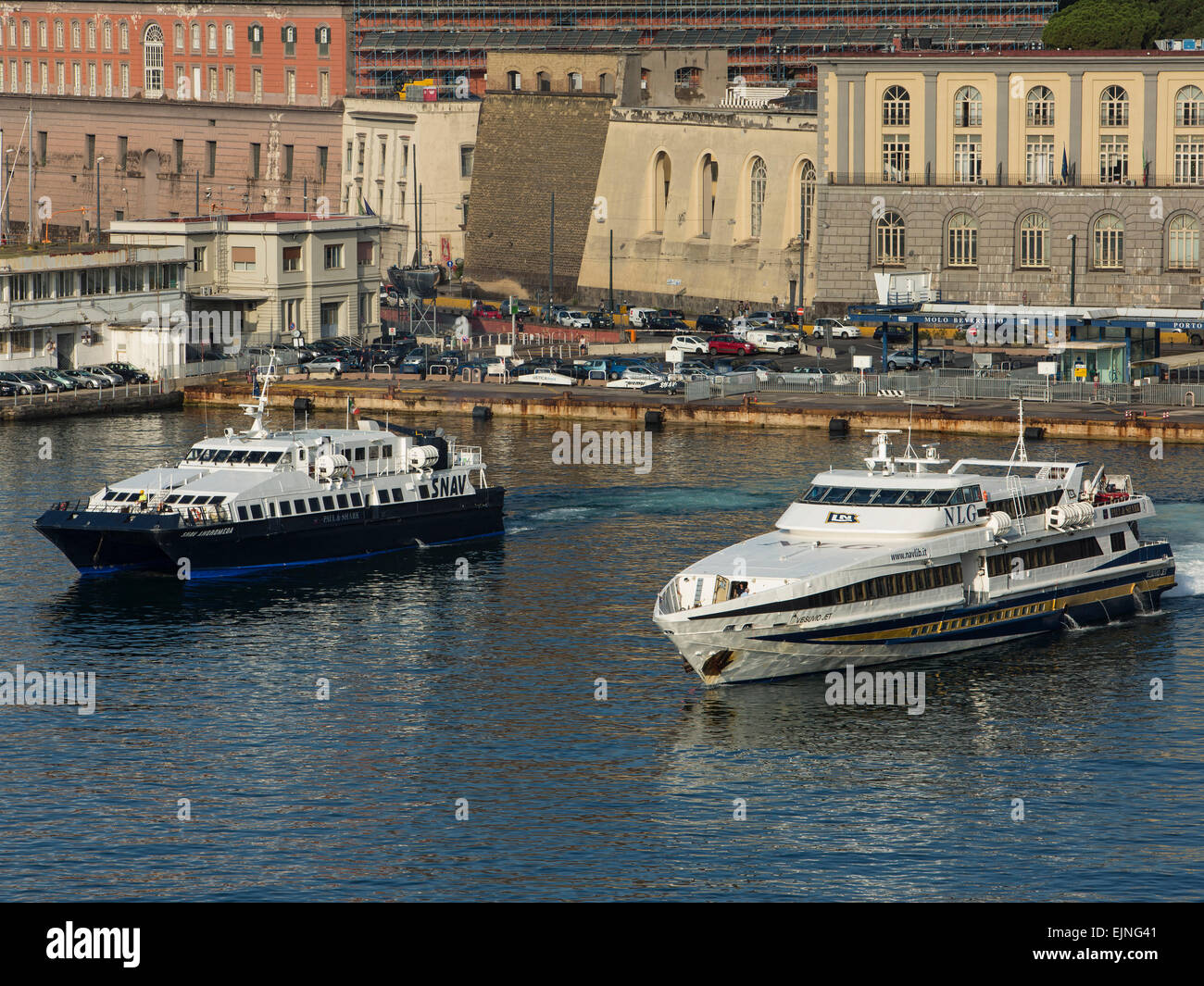 Naples, Italy two ferry boats departing port Stock Photo - Alamy