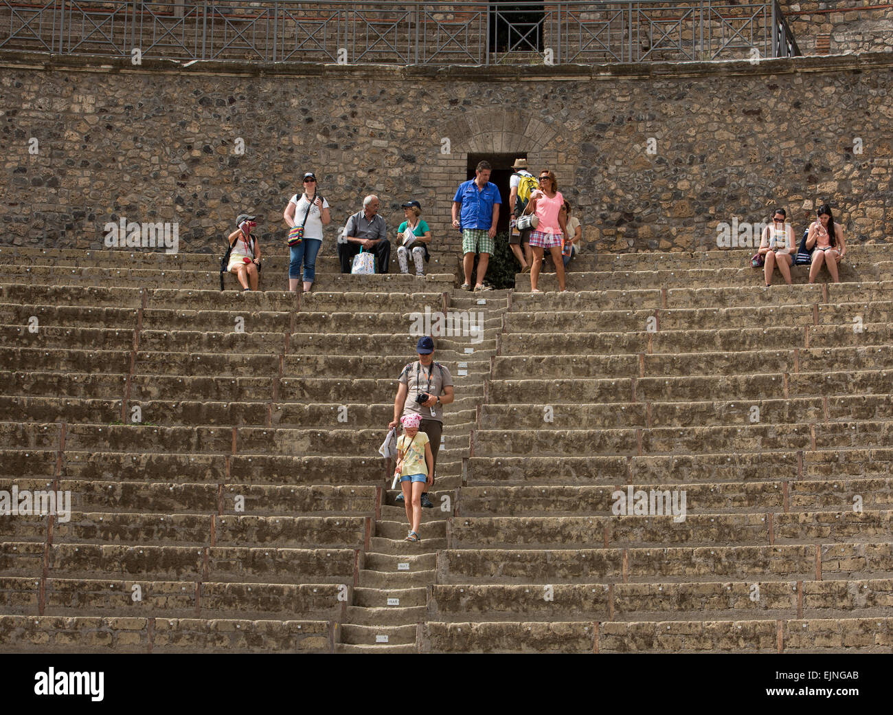 Pompeii, Naples, Italy tourists steps seats ancient amphitheater Stock ...