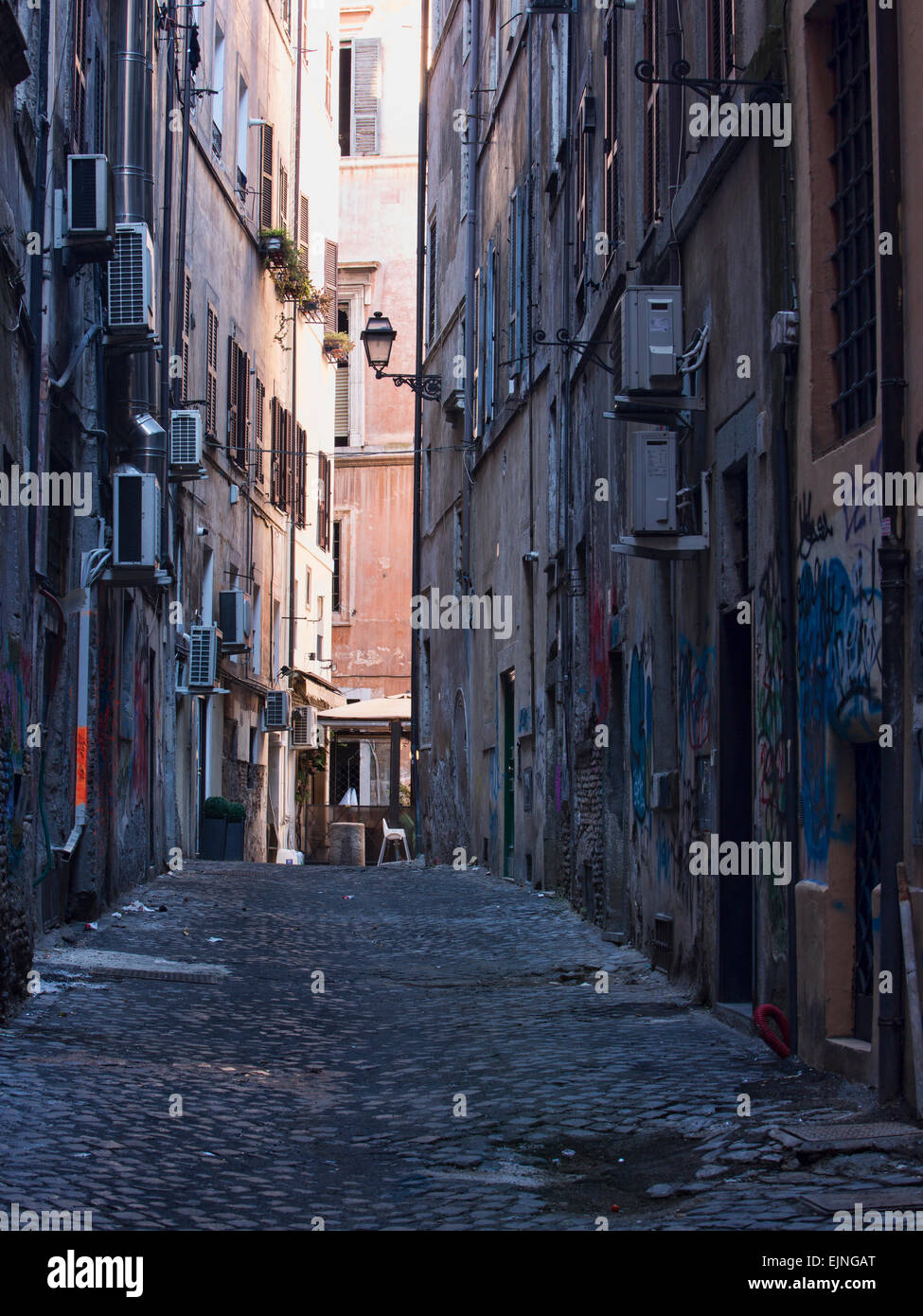 Rome, Italy back narrow graffiti street alley Stock Photo - Alamy