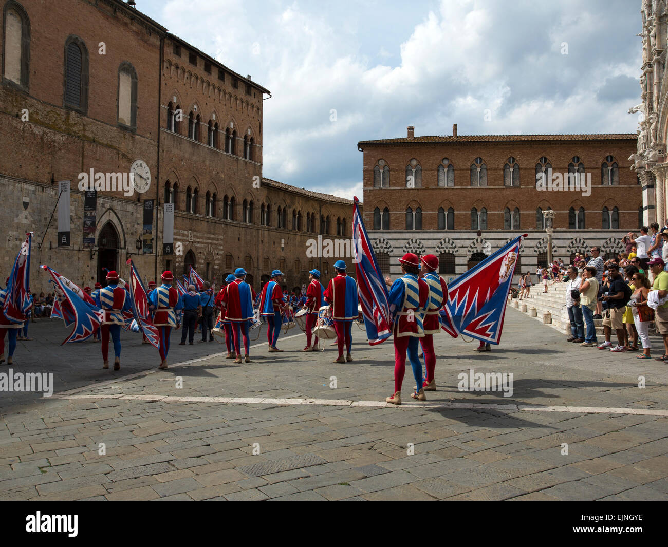 Siena, Italy historic medieval march Palio drummers flag Stock Photo ...