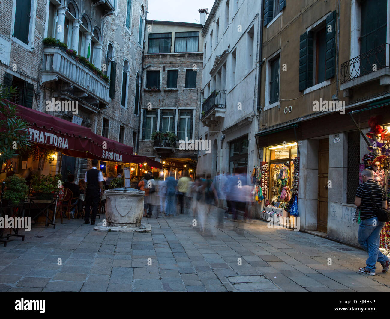 Venice, Italy night sidewalk restaurant blur movement Stock Photo - Alamy