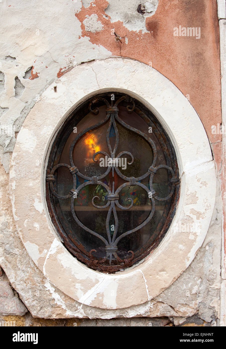Venice, Italy old iron glass round window Stock Photo - Alamy