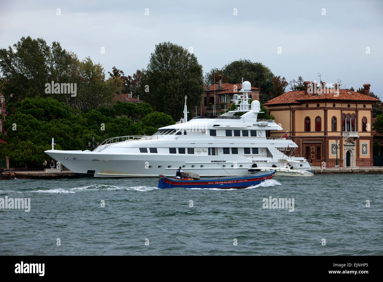 Venice, Italy super yacht Lady Nora garbage utility boat Stock Photo ...