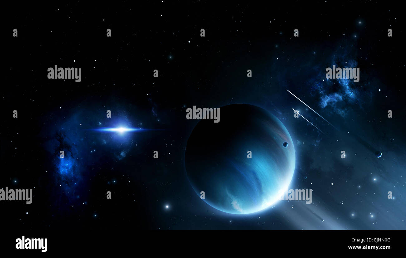 abstract imaginary deep space illustration with planets and moons Stock ...