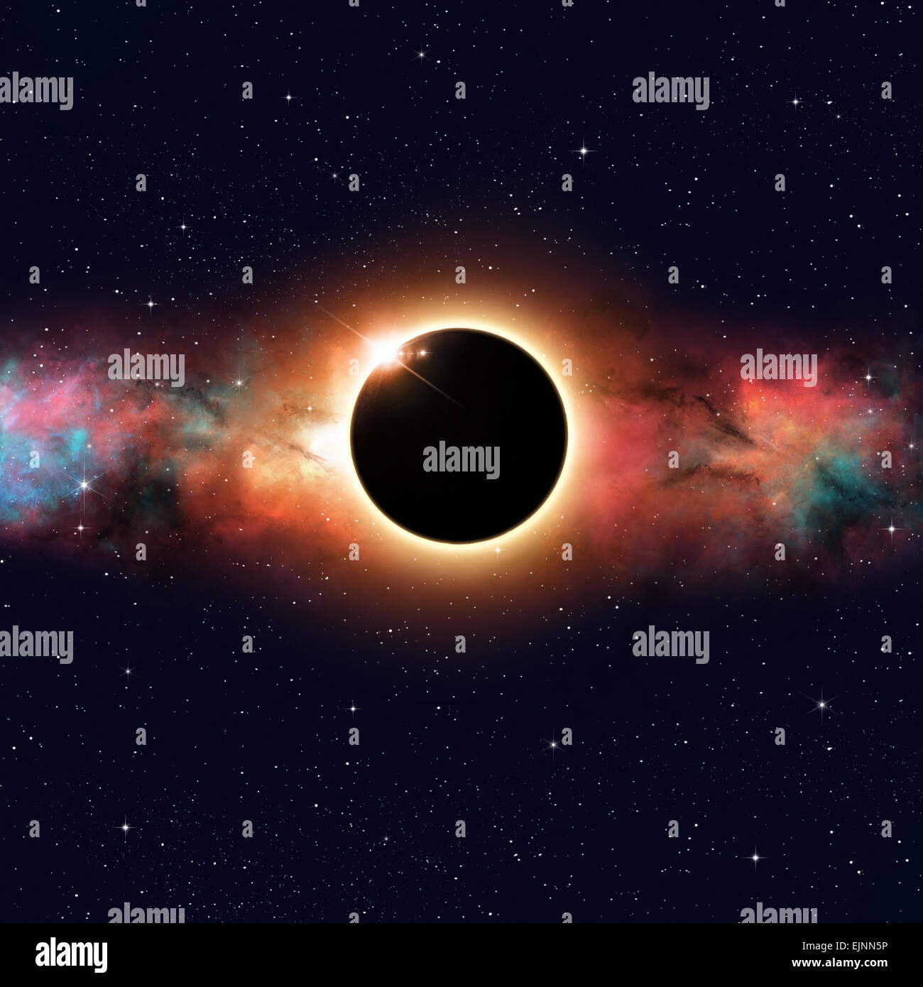 imaginary solar eclipse deep space multicolor background Stock Photo ...