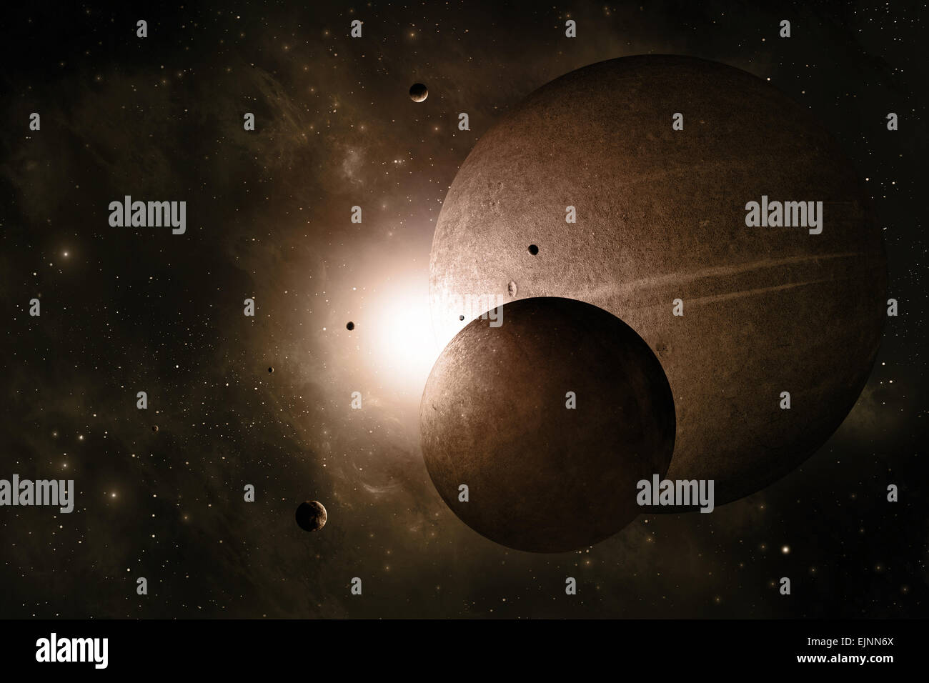 deep space abstract imaginary illustration with planets and moons Stock ...