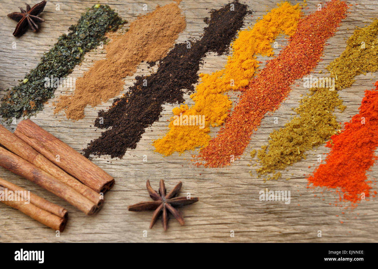 bands of colorful spices with anise and cinnamon Stock Photo - Alamy