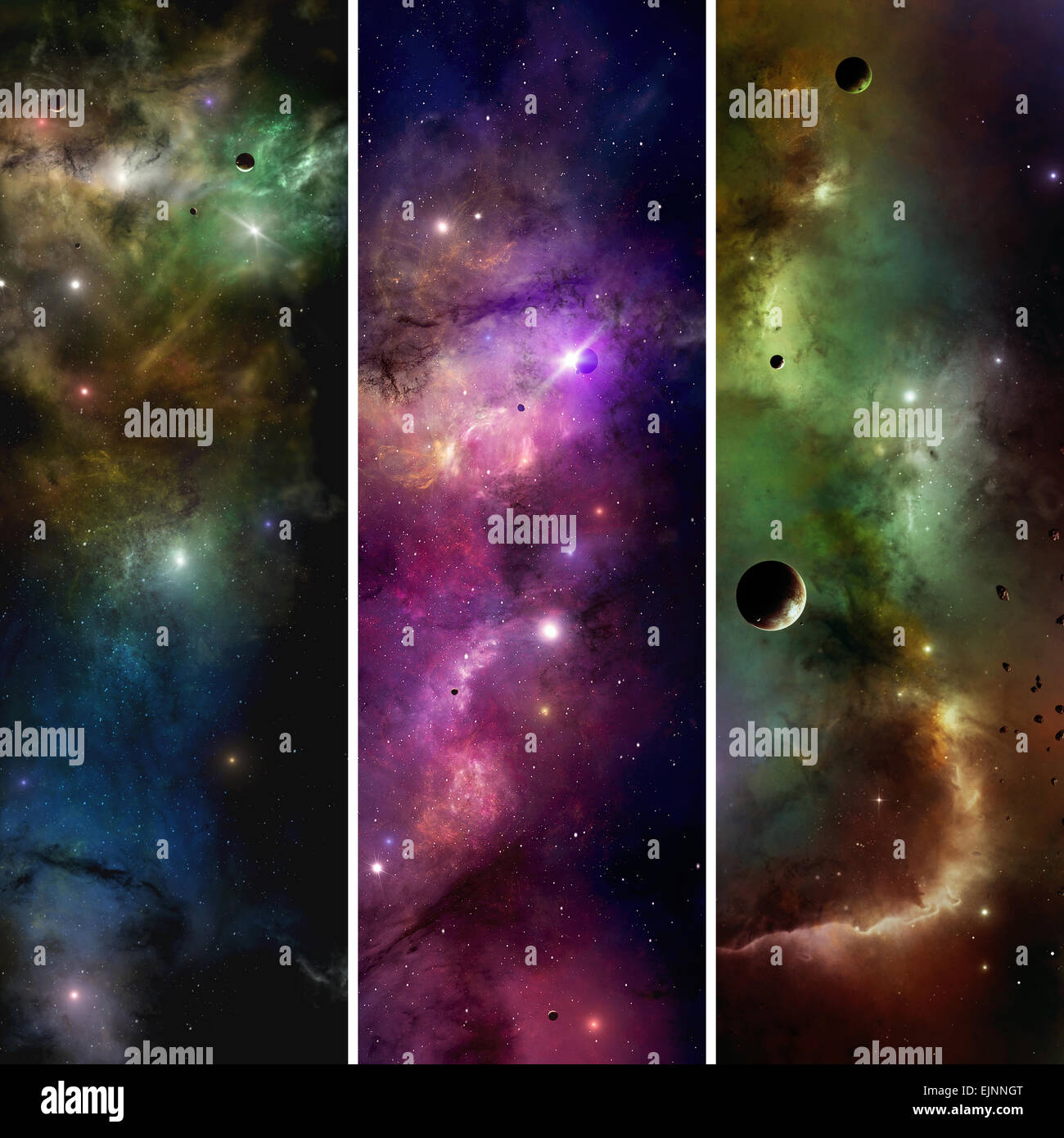 Imaginary space and astronomy banners with nebula and stars Stock Photo ...