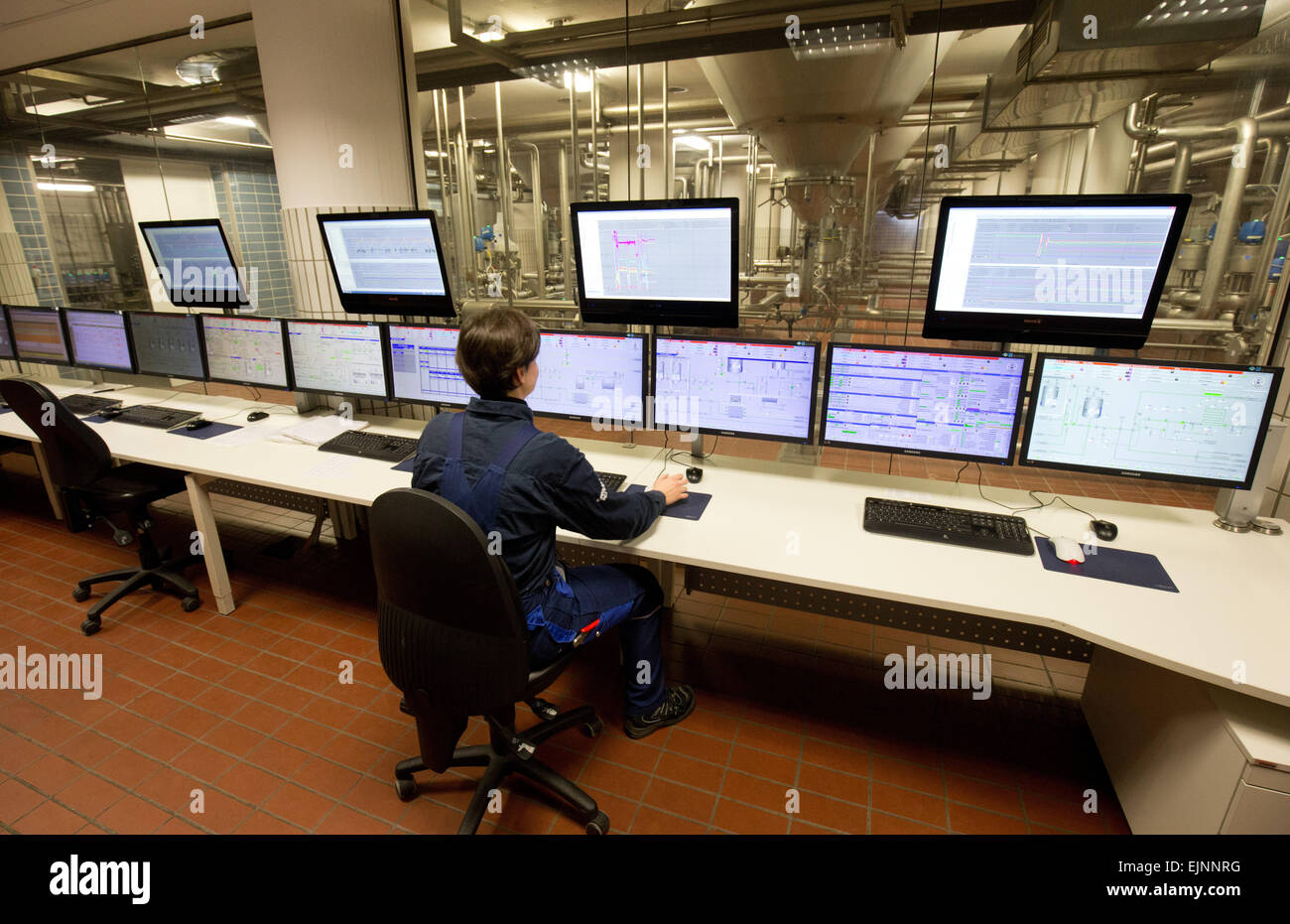 Barbara Himmel, brewer and maltster, sits in a control room at the ...