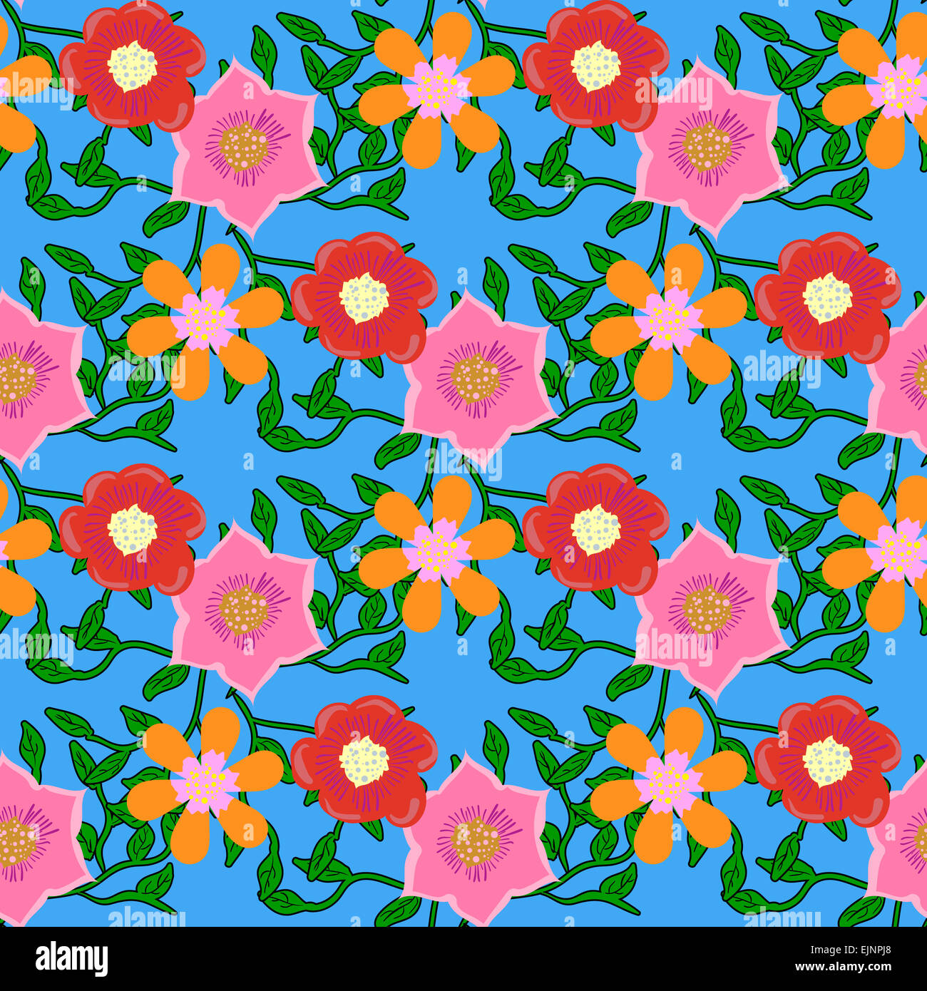 Seamless color pattern with flowers Stock Photo - Alamy