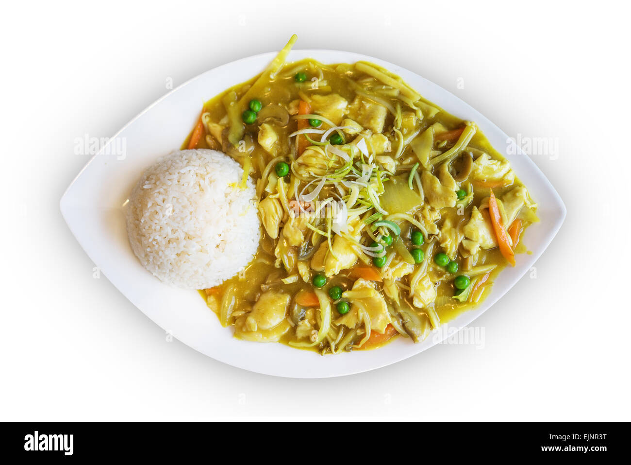 Chicken and curry with rice, isolated on white background Stock Photo ...