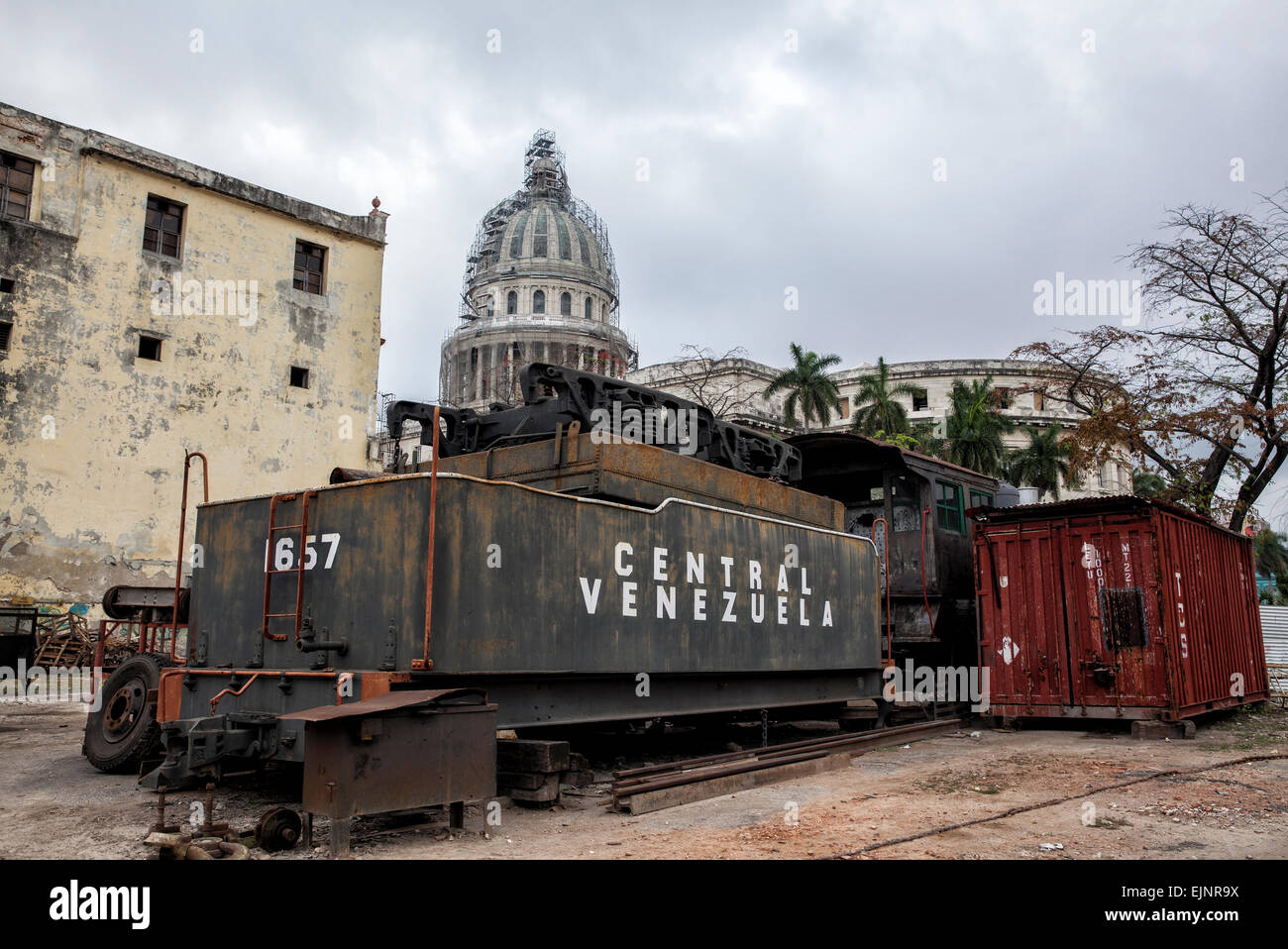 Old American steam engine being repaired to former glory in front of ...