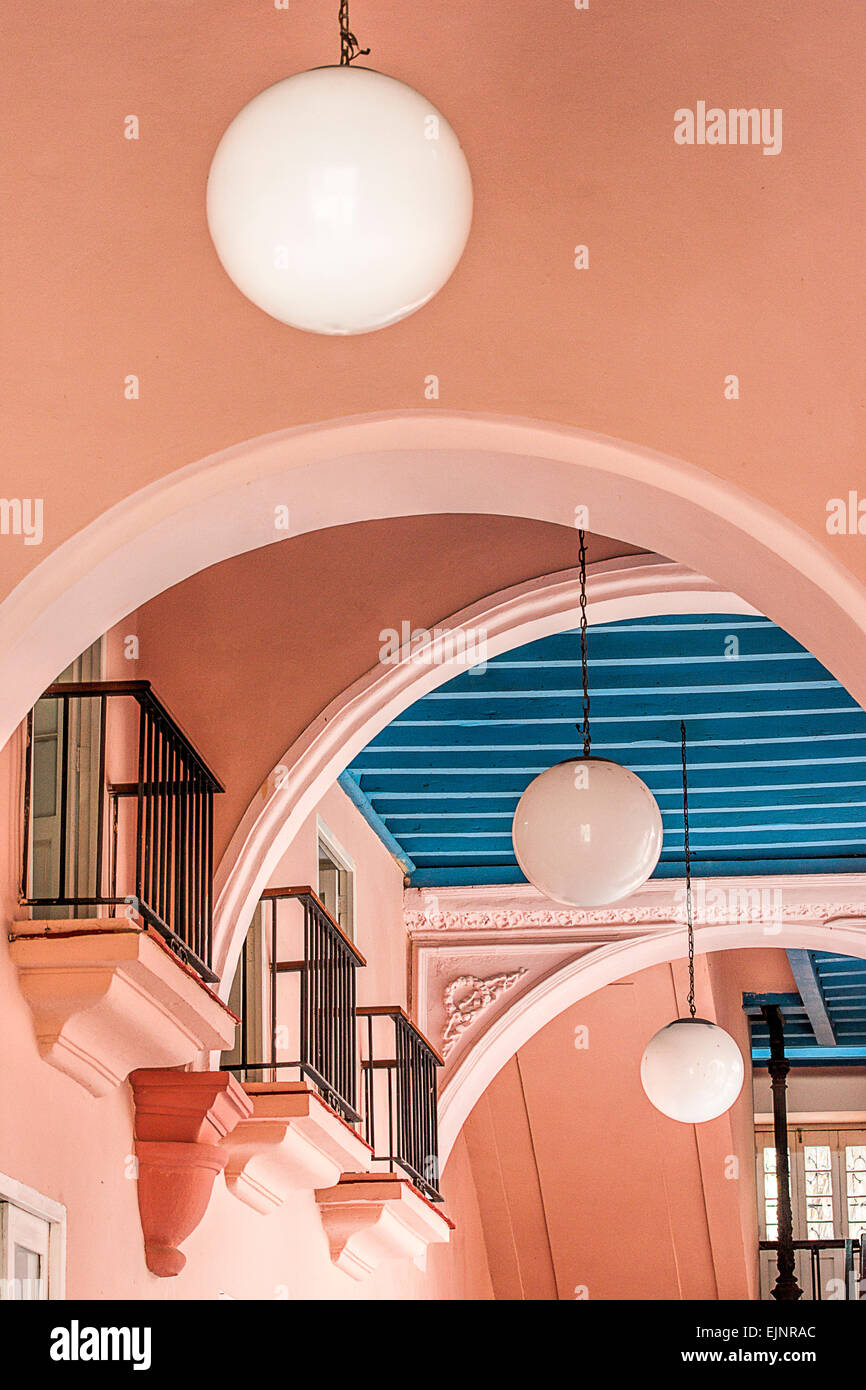 Pink building with delightful arches and balconies in Havana Cuba Stock ...