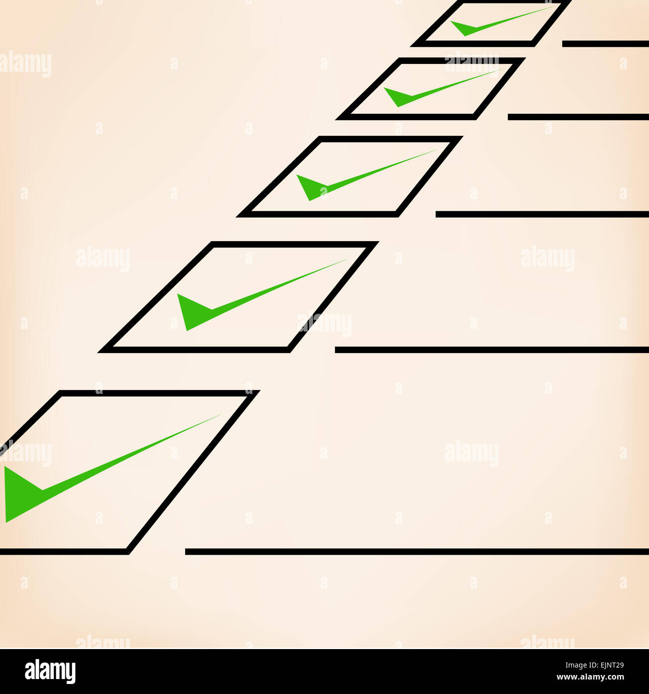 Business goals checklist with green markers, lines and unchecked ...