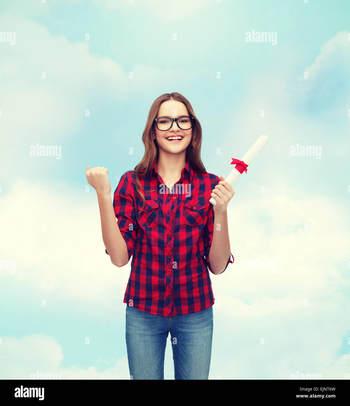 smiling female student in eyeglasses with diploma Stock Photo - Alamy