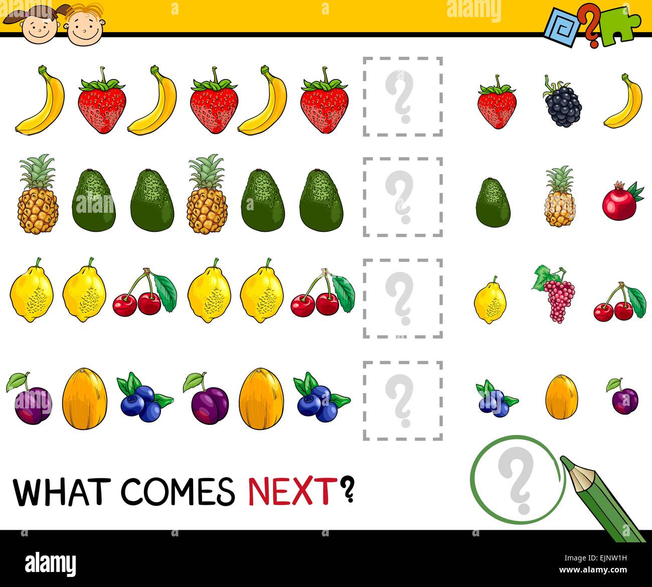 Cartoon Illustration of Completing the Pattern Educational Game for ...