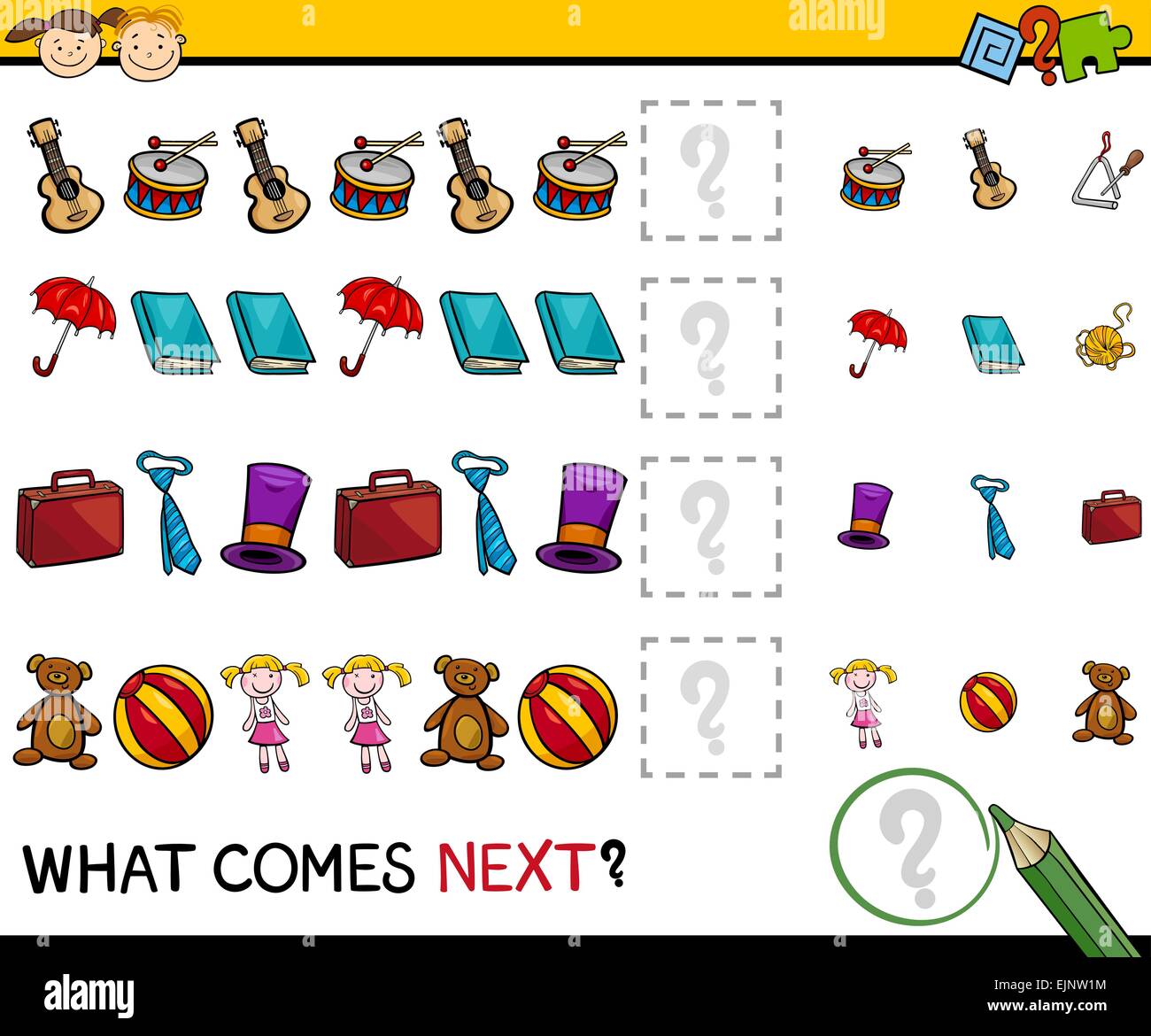 Cartoon Illustration of Completing the Pattern Educational Game for ...