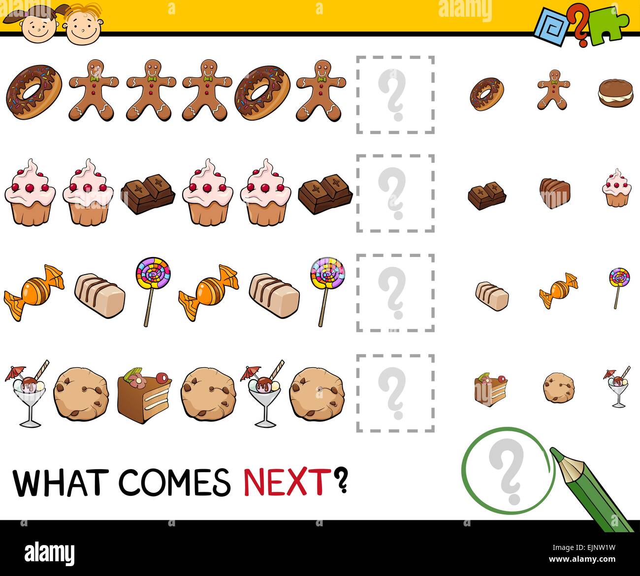 Cartoon Illustration of Completing the Pattern Educational Game for ...