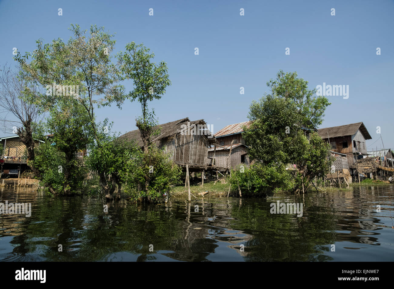 Scene from Inle Lake, stilt houses Stock Photo - Alamy