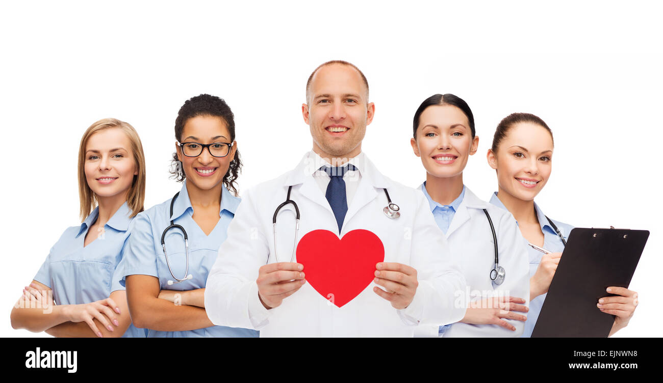 group of smiling doctors with red heart shape Stock Photo - Alamy