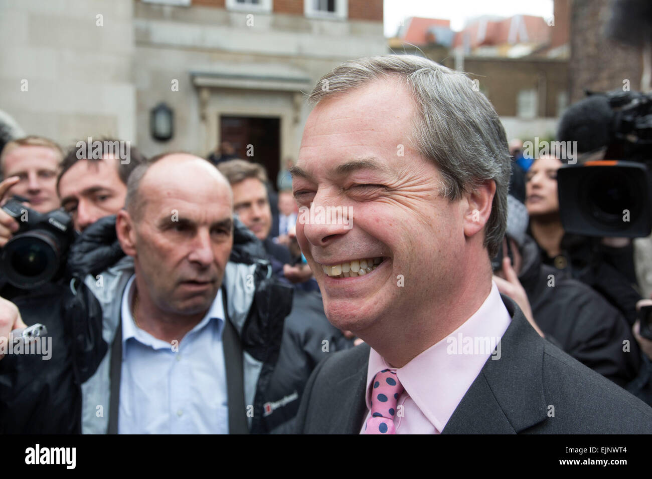 London, UK. Monday 30th March 2015. Ukip leader Nigel Farage MP ...