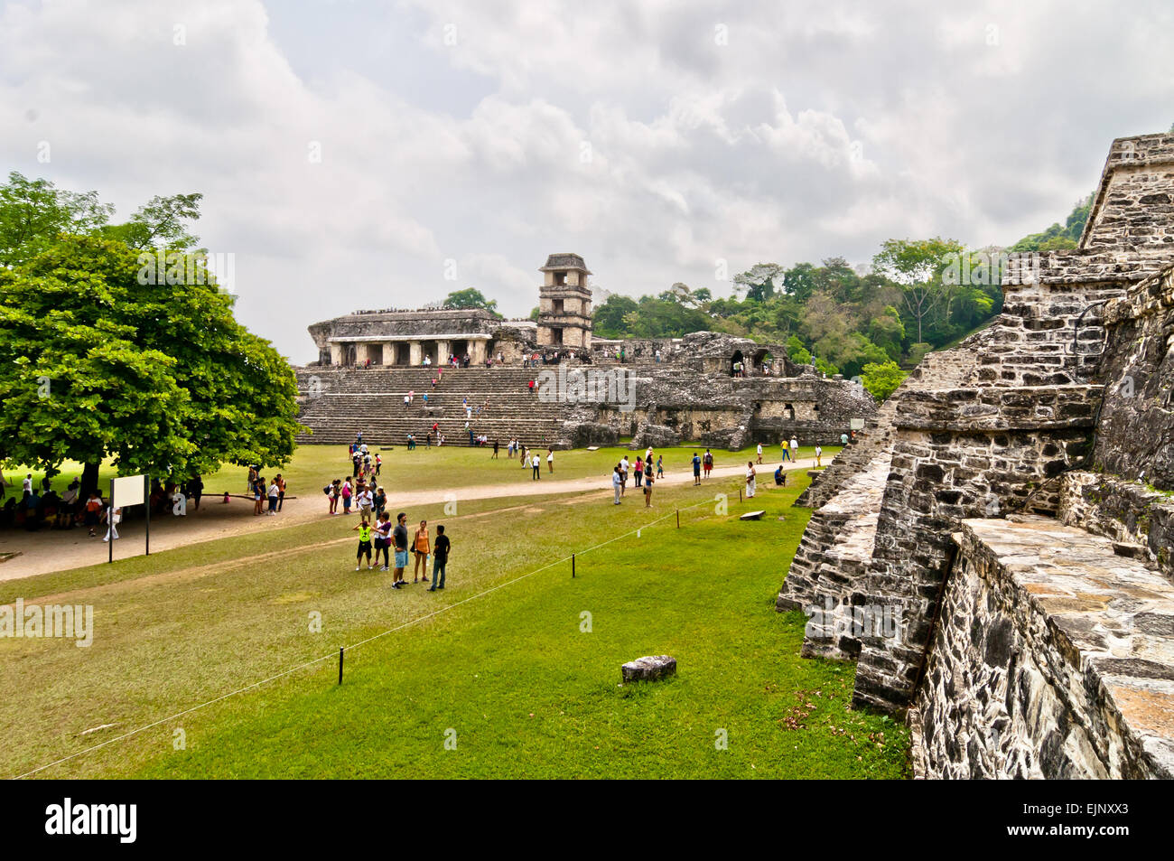 Palenque, Mexico - April 18, 2014: tourists visit Palenque ruins in ...