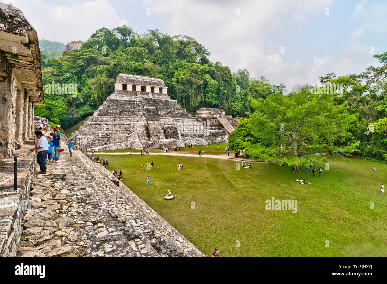 Palenque, Mexico - April 18, 2014: tourists visit Palenque ruins in ...