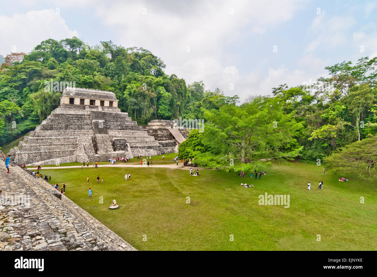 Palenque, Mexico - April 18, 2014: tourists visit Palenque ruins in ...
