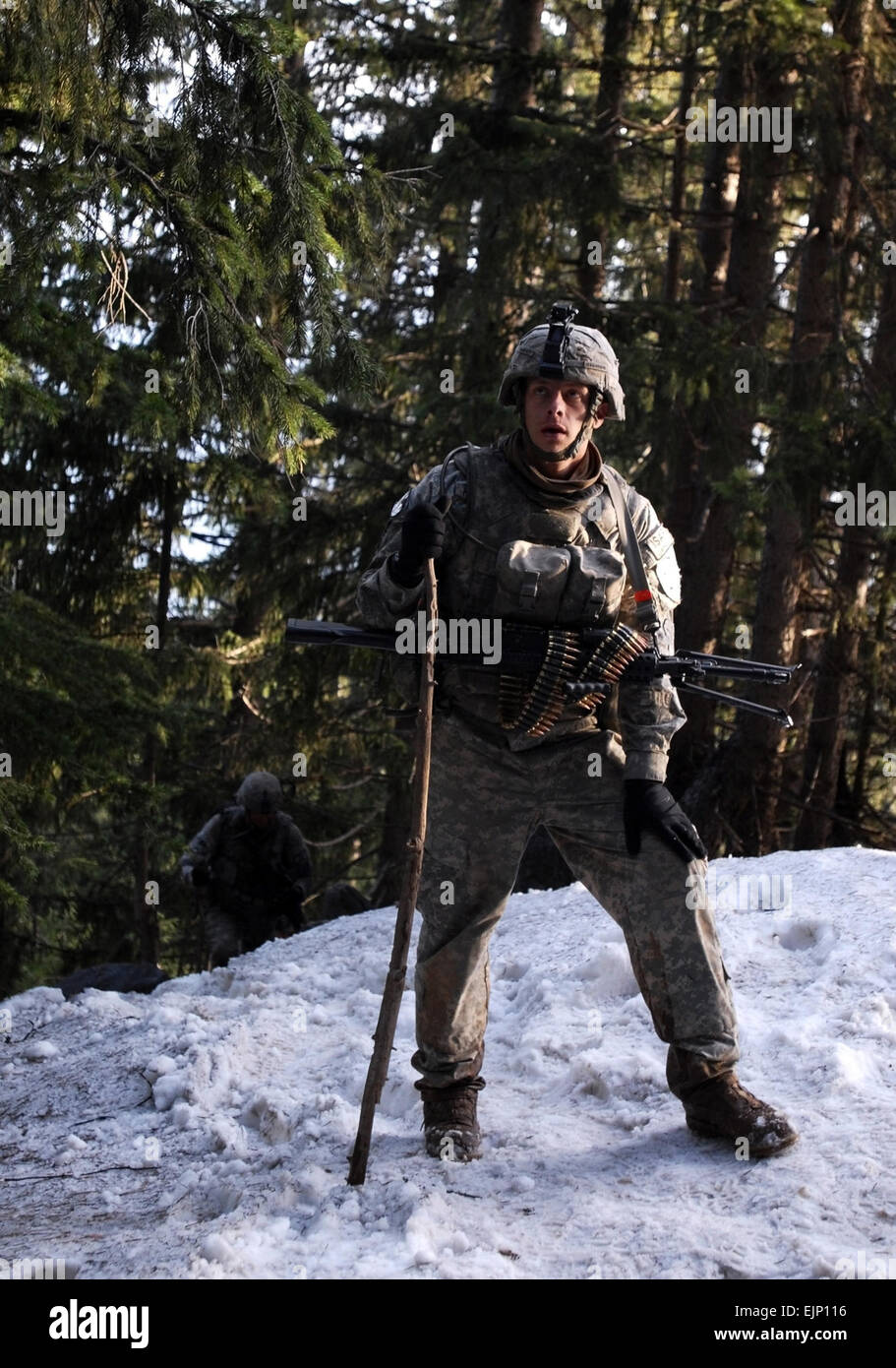Spc. Andrew Harvey, a native of San Diego, Calif., takes a short break ...