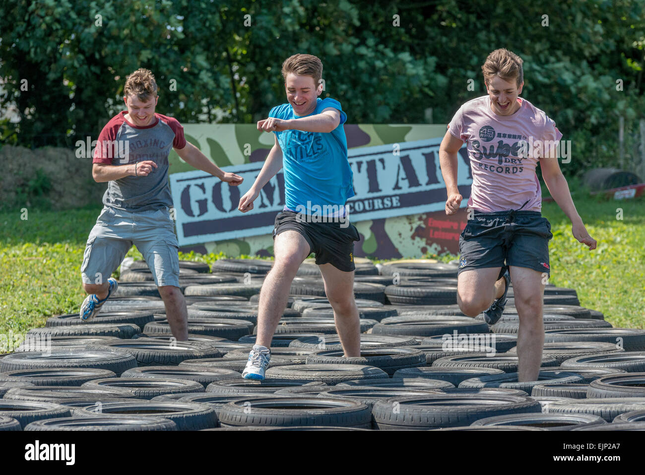 Teenage boys on a assault course. England. UK Stock Photo - Alamy