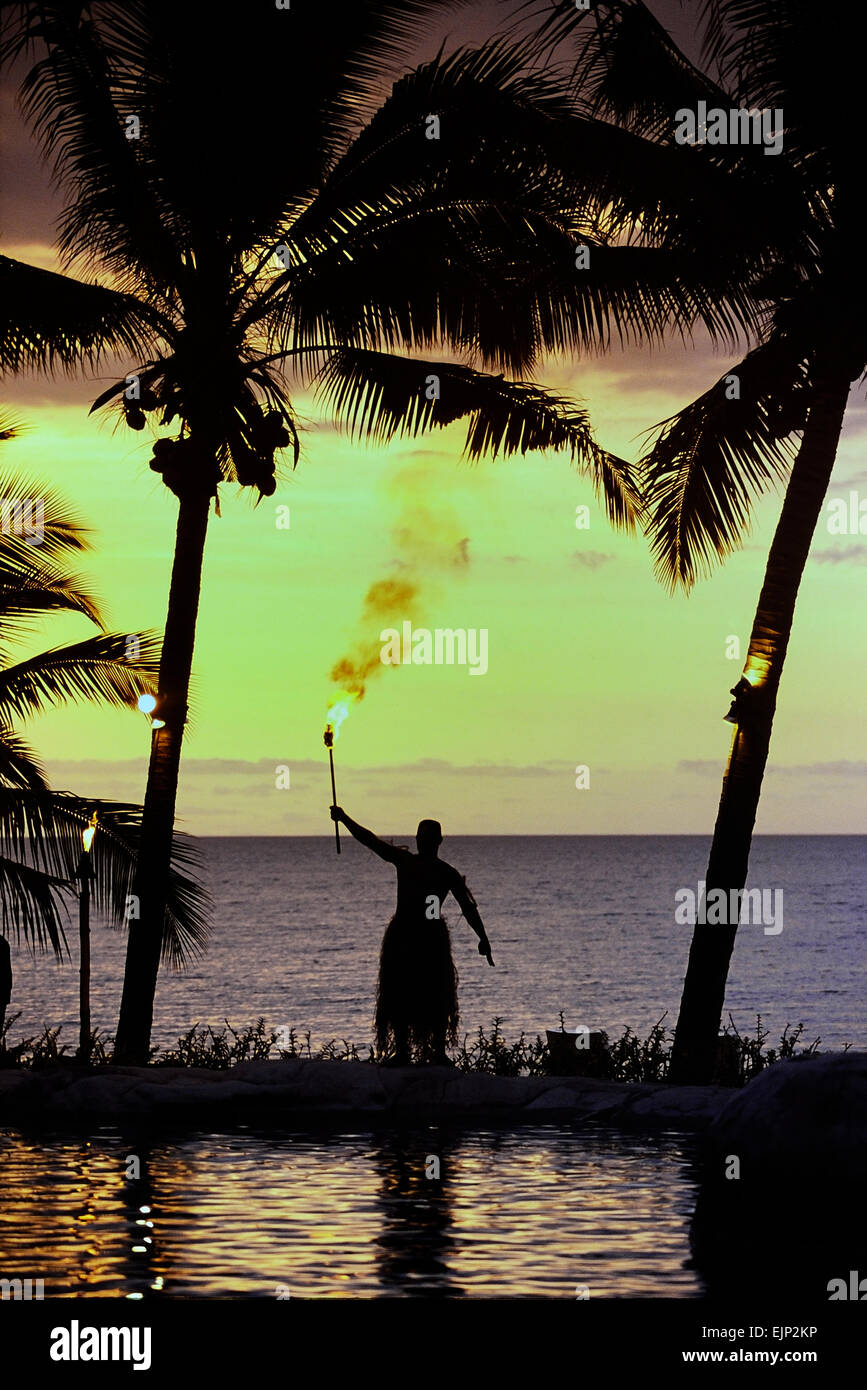 Traditional Fijian sunset torch lighting ceremony. Fiji Pacific Stock ...