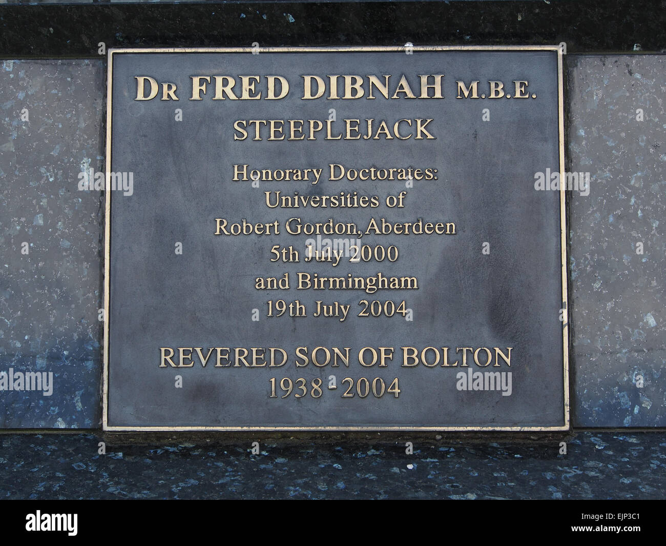 Memorial plaque in the centre of Bolton, which stands in front of the ...