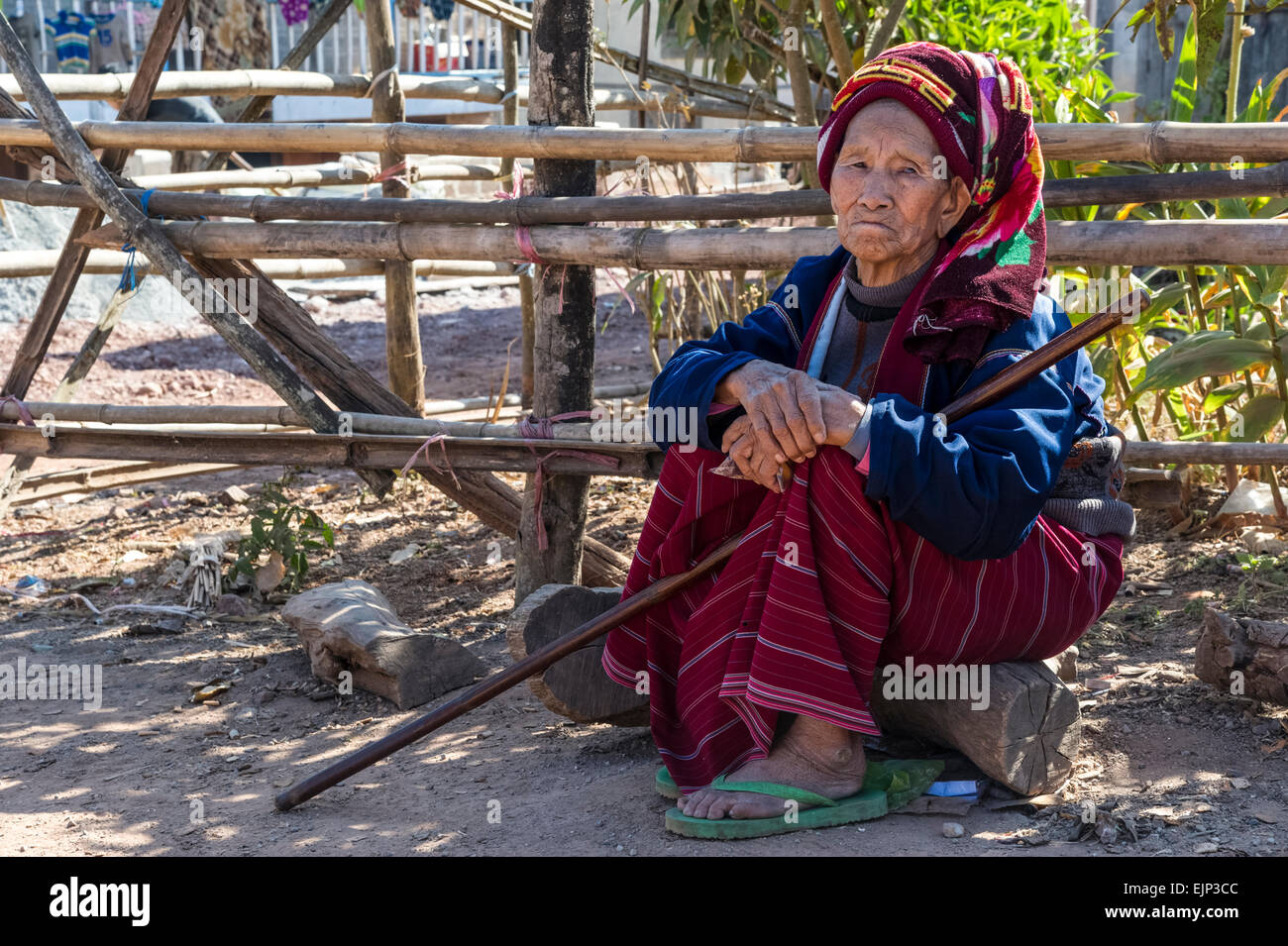 Scenes of rural Myanmar old lady relaxing Stock Photo - Alamy