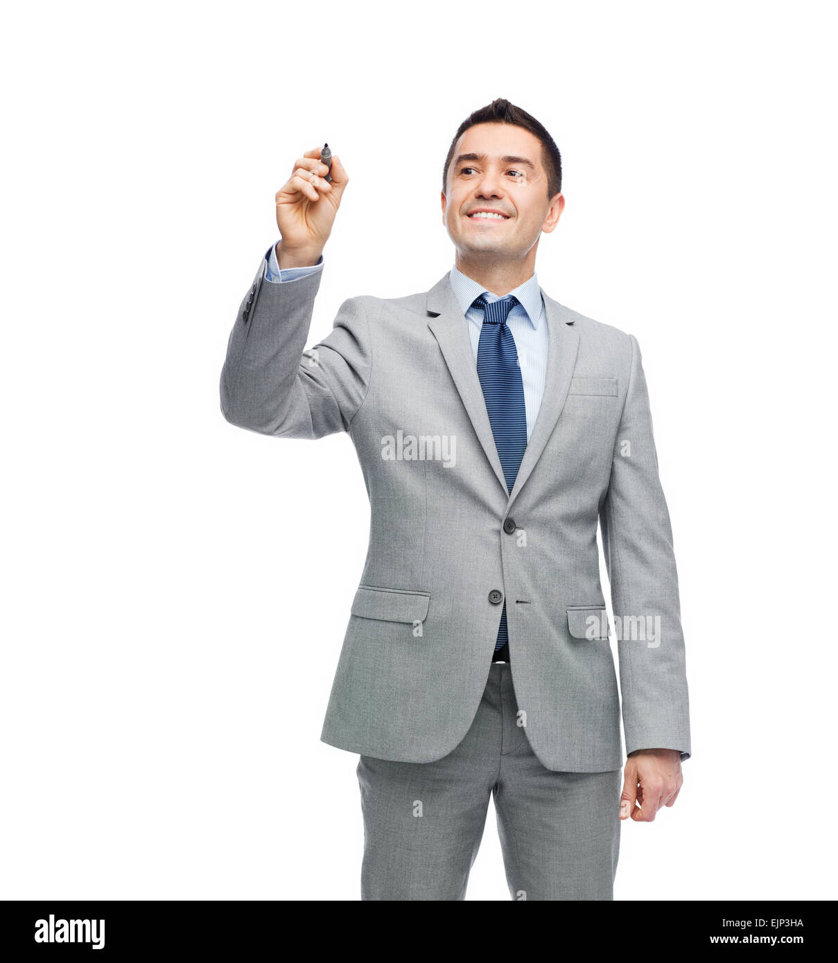 happy businessman in suit writing something Stock Photo - Alamy