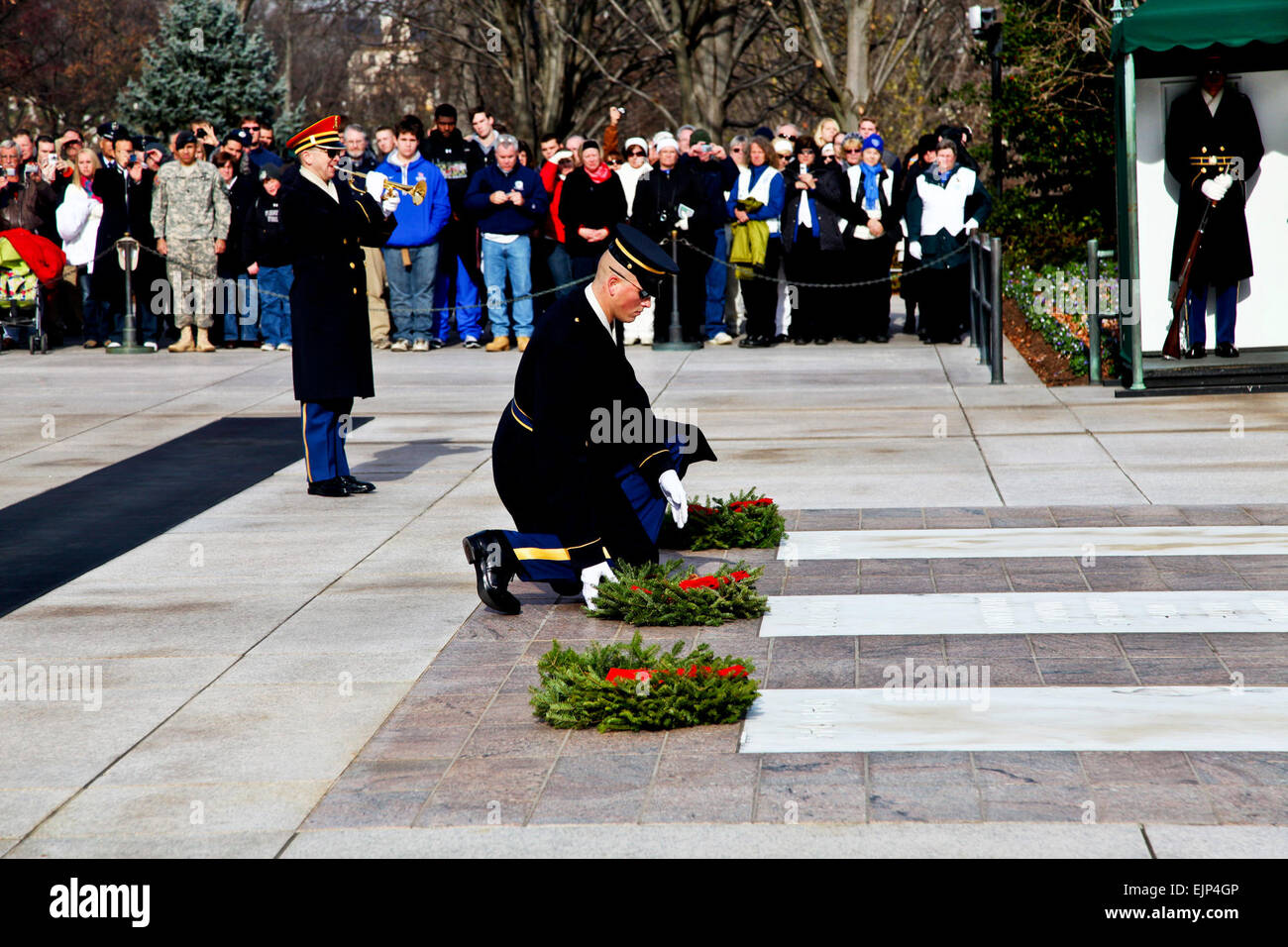 U.S. Army Honor Guard places a wreath at the Tomb of the Unknown ...