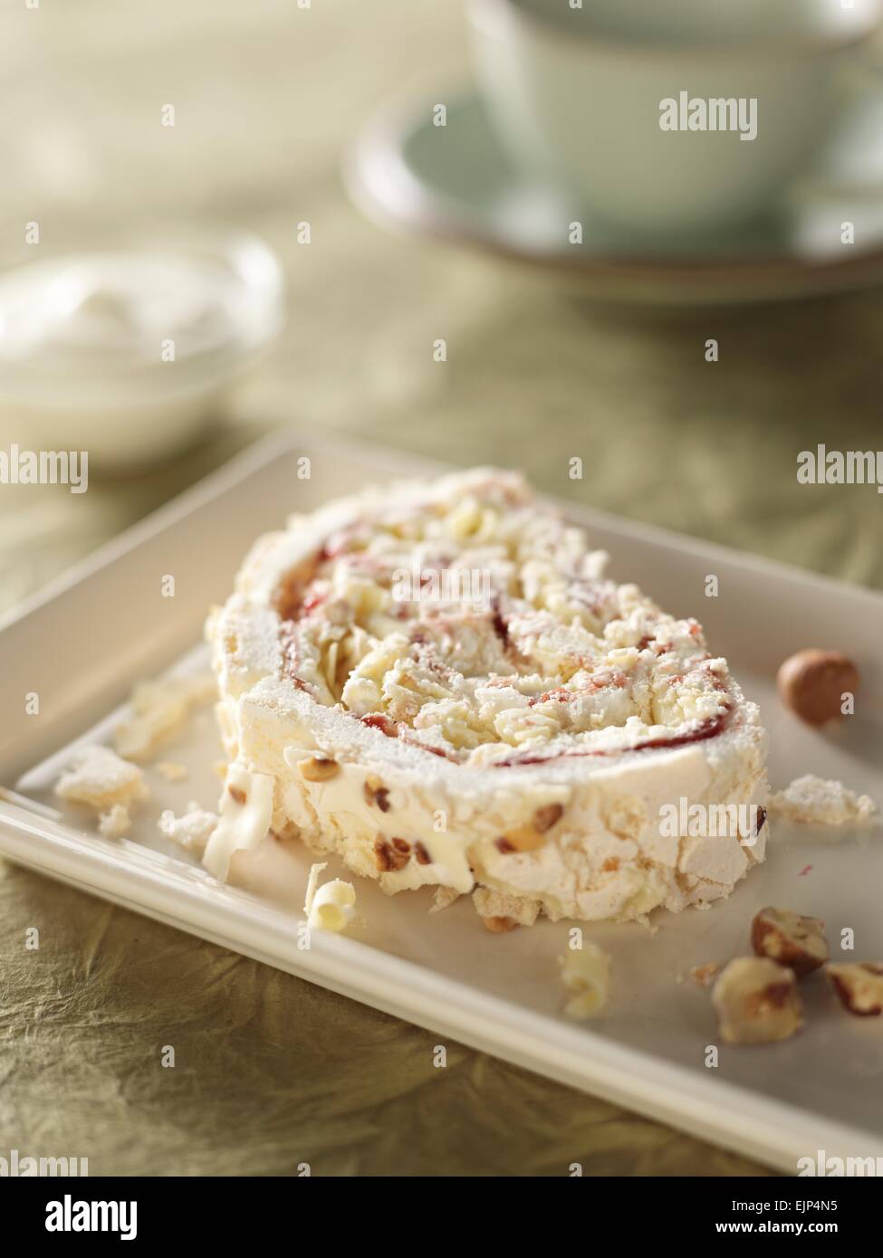hazelnut and raspberry roulade Stock Photo - Alamy