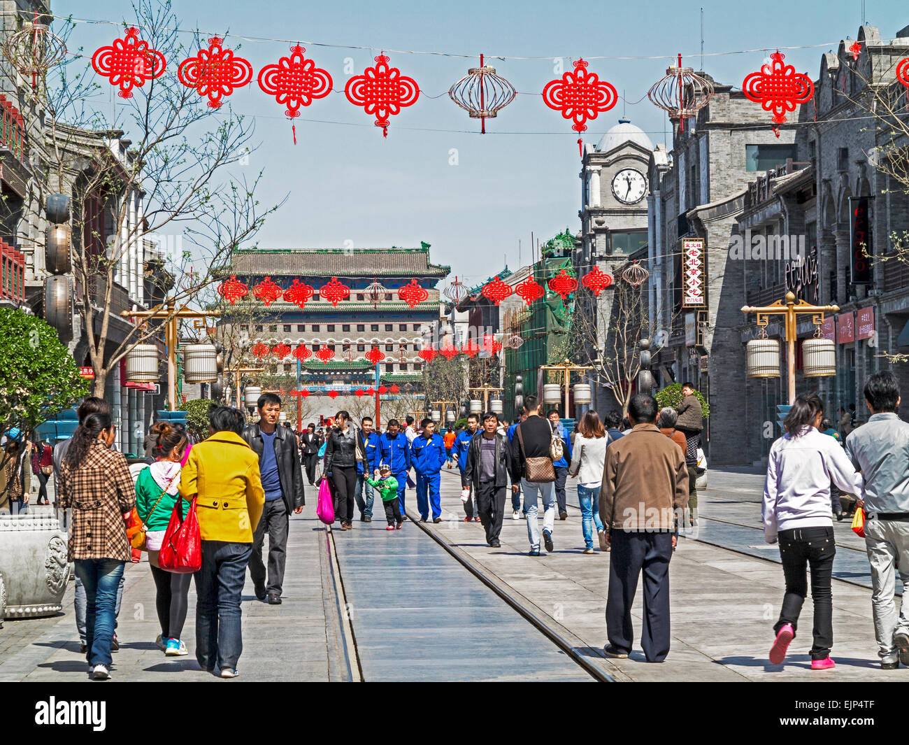 China, Beijing, newly built historically themed traditional street for ...